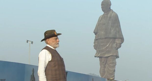 Prime Minister Shri Narendra Modi pays homage to Sardar Vallabhbhai Patel at the Statue of Unity ...